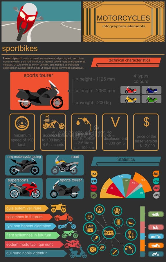 Set of Motorcycles Elements, Transportation Infographics Stock Vector ...