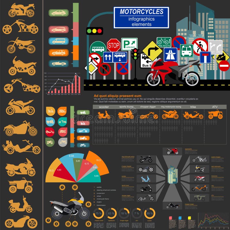Set of Motorcycles Elements, Transportation Infographics Stock Vector ...