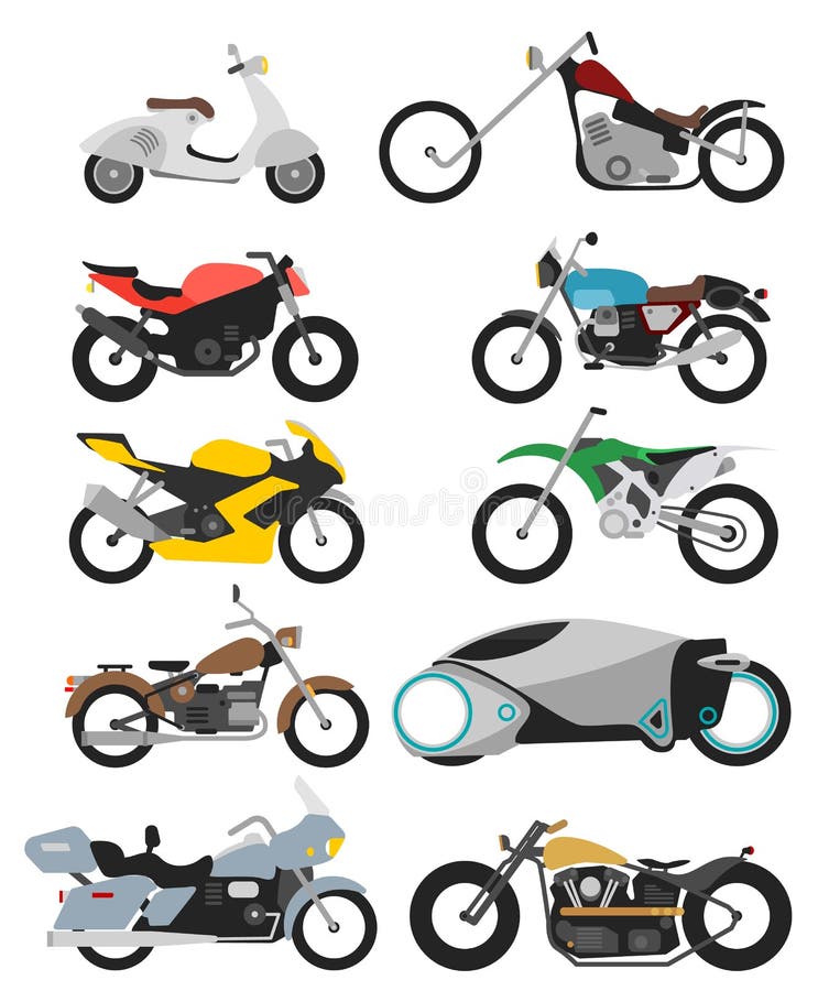 Set of 10 Motorcycles on White in Modern Flat Style Stock Vector ...