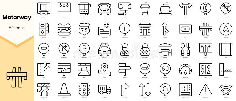 Set of Motorway Icons. Simple Line Art Style Icons Pack Stock Vector ...
