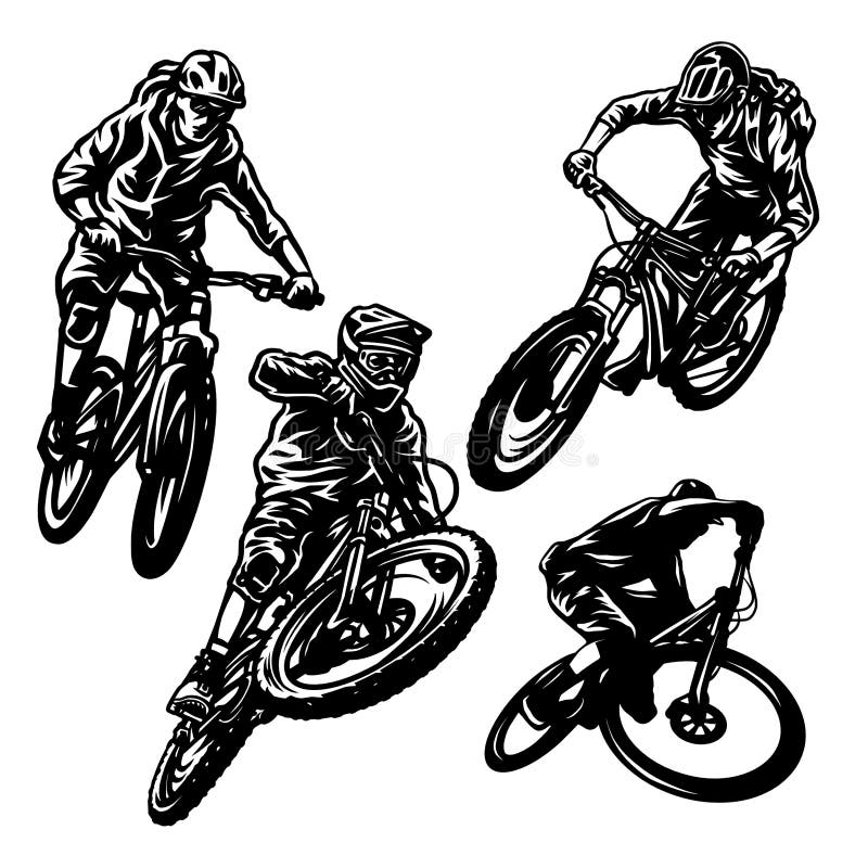 Set of Mountain Bike, Hand Drawn Line Style Stock Vector - Illustration ...
