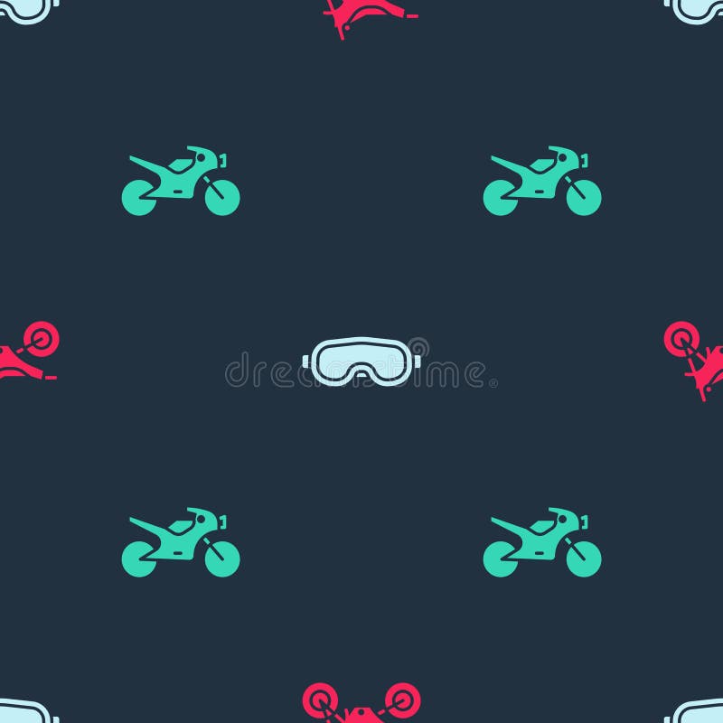 Set Mountain Bike, Ski Goggles and Motorcycle on Seamless Pattern ...