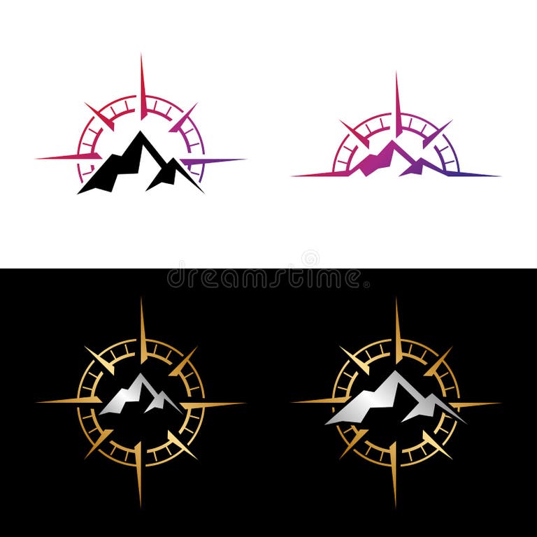 Set Mountain Compass Rose Icon Vector Logo Template Stock Vector ...