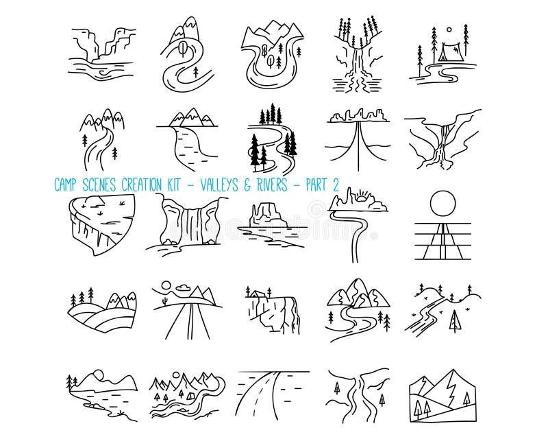 Set of Mountain Valleys and Rivers Icons. Part 2 Stock Vector ...
