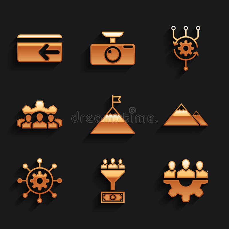 Set Mountains and Flag, Lead Management, Project Team Base, , and Icon ...