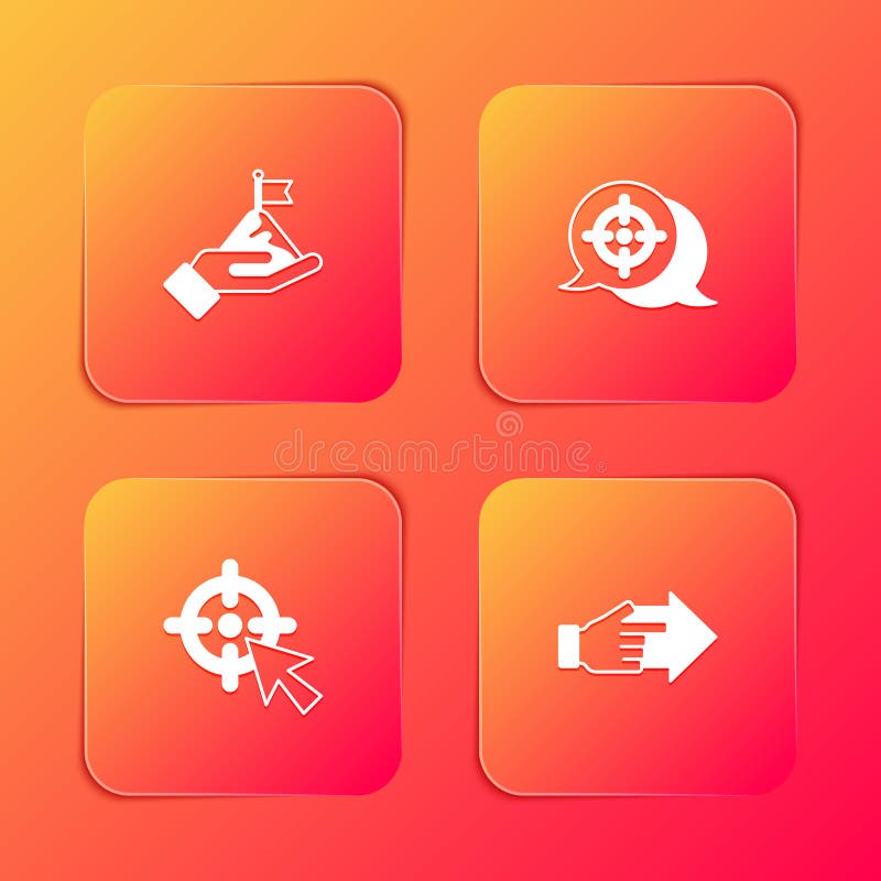Set Mountains with Flag, Target, and Hand Pointing Finger Icon. Vector ...