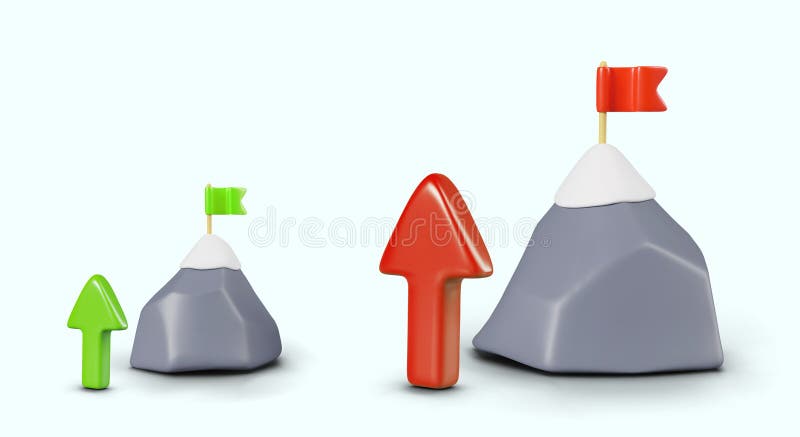 Set of Mountains with Flags of Different Colors. Height Overcome, Peak ...