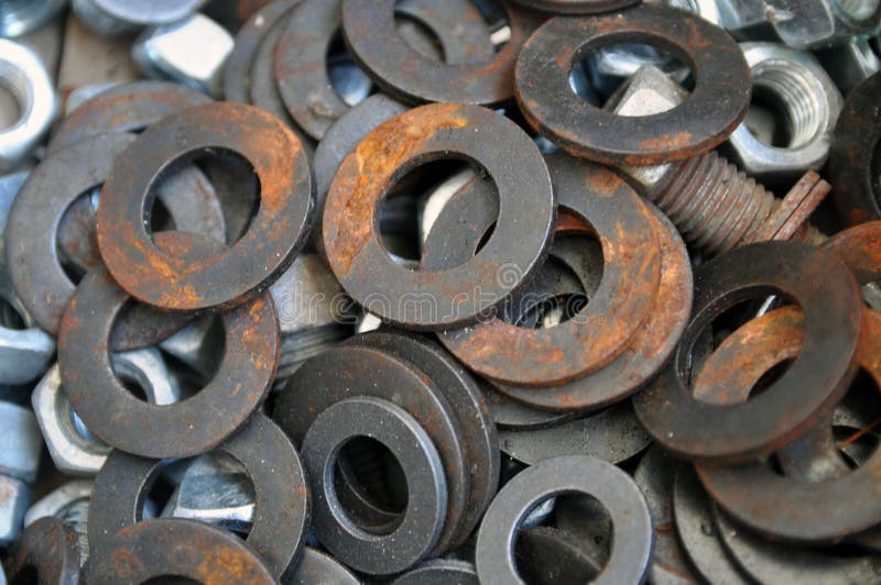A Set of Mounting Washers. Flat Metal Washer. Background. Stock Image ...