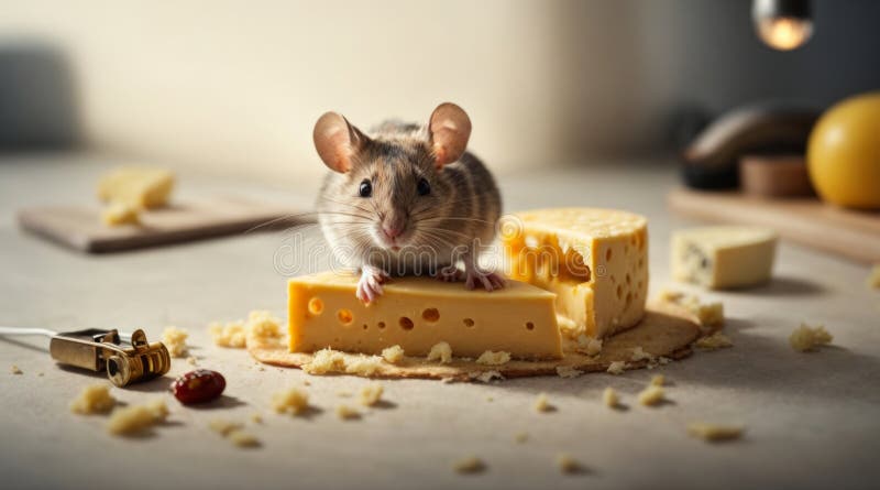 Set Mouse with Cheese in a Hole and Mousetrap on a White. Character ...