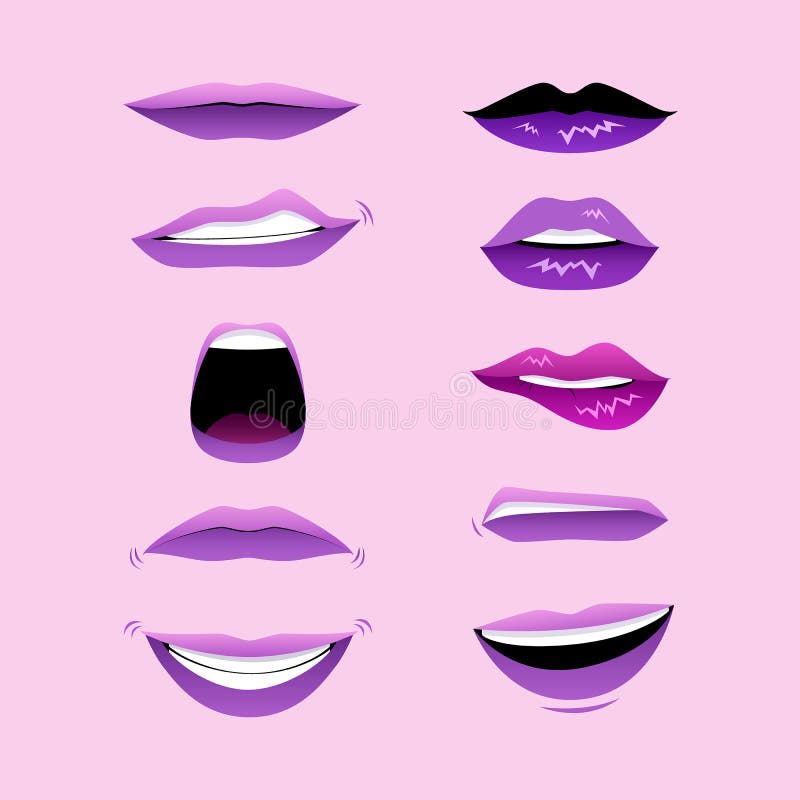 Set of Mouths Expressions. Different Lips Forms Stock Vector ...