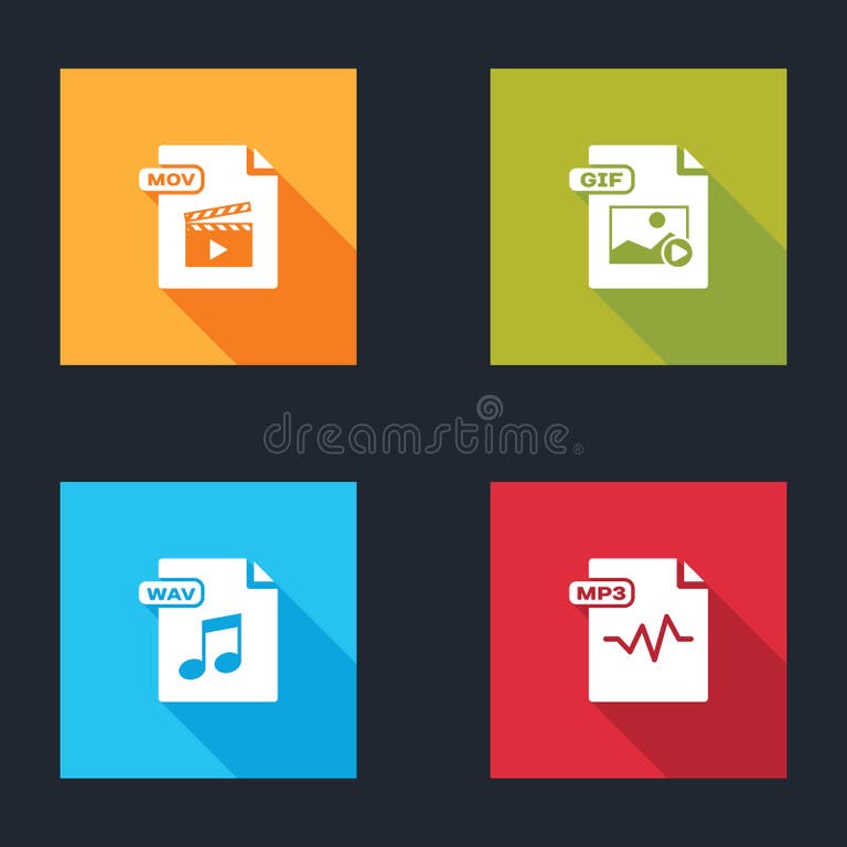 Set MOV File Document, GIF, WAV and MP3 Icon. Vector Stock Vector ...