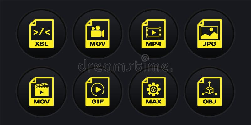 Set MOV File Document, JPG, GIF, MAX, MP4 and Icon. Vector Stock ... Set MOV File Document, JPG, GIF, MAX, MP4 and Icon. Vector Stock ...