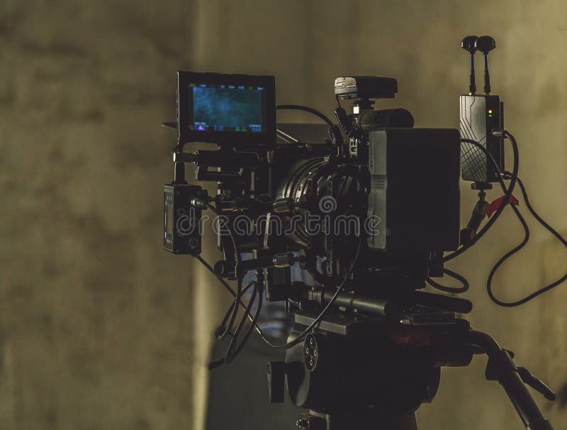 On-set movie camera stock image. Image of people, making - 112919665