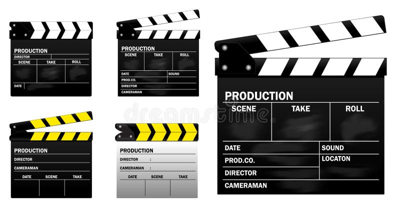 Film Clapper Board Set Isolated On White Background. Blank Movie ...