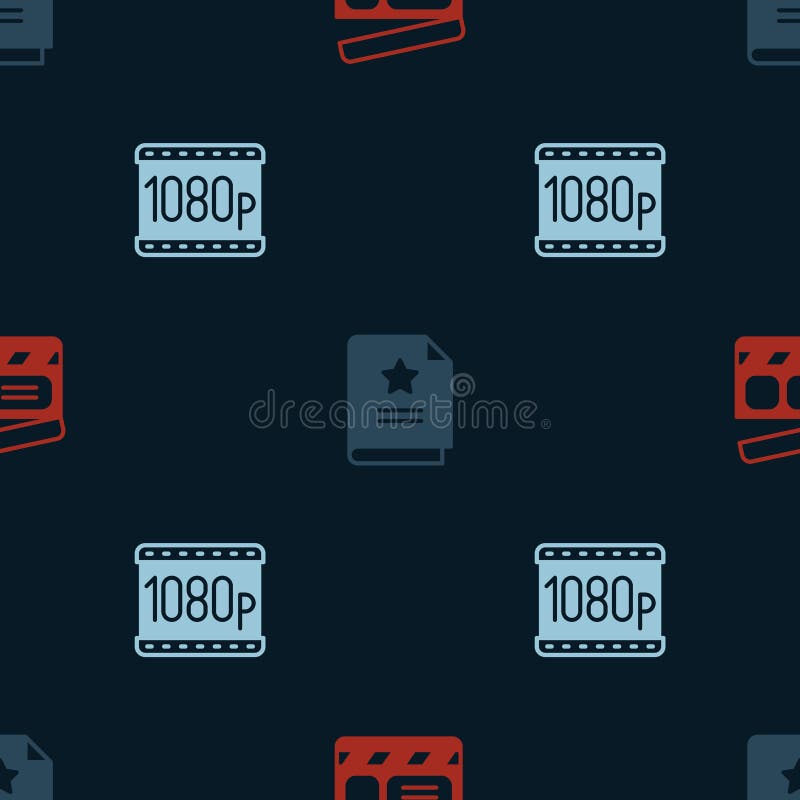 Set Movie Clapper, Scenario and Full HD 1080p on Seamless Pattern ...