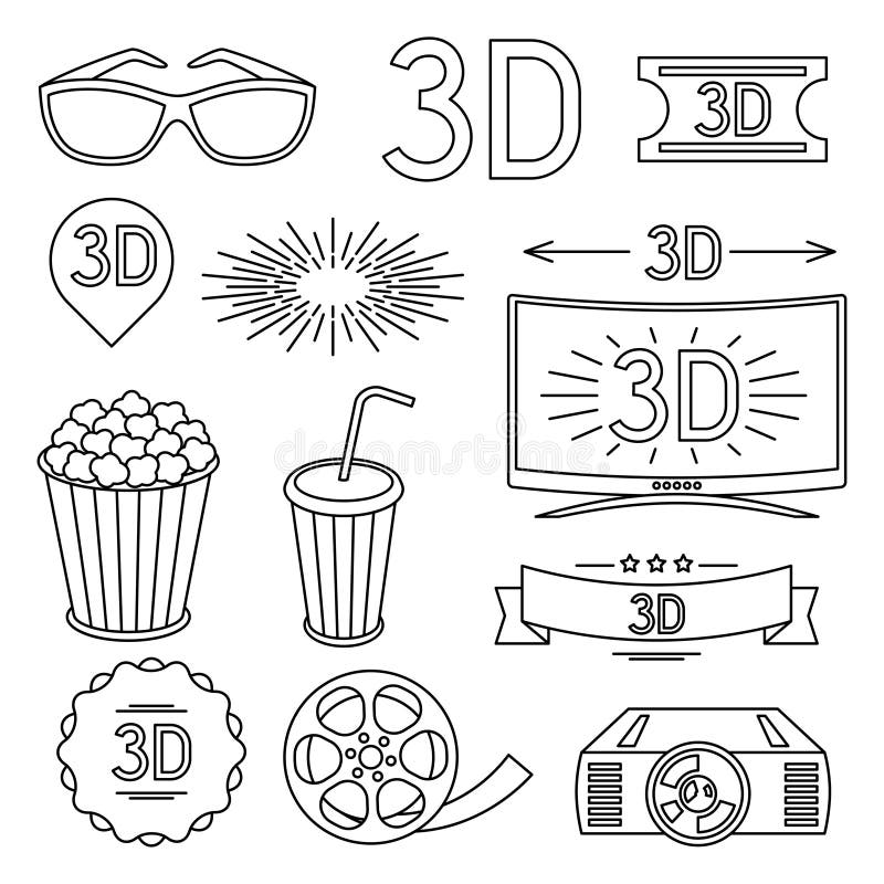 Set of 3d Movie Design Elements and Cinema Objects in Cartoon Style ...