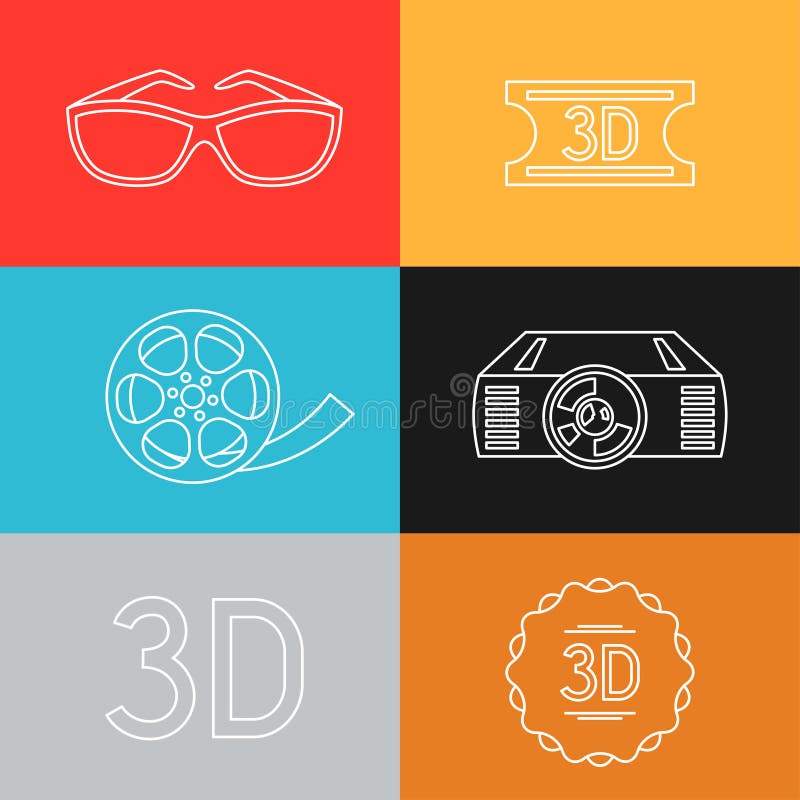 Set of 3d Movie Design Elements and Cinema Objects in Cartoon Style ...