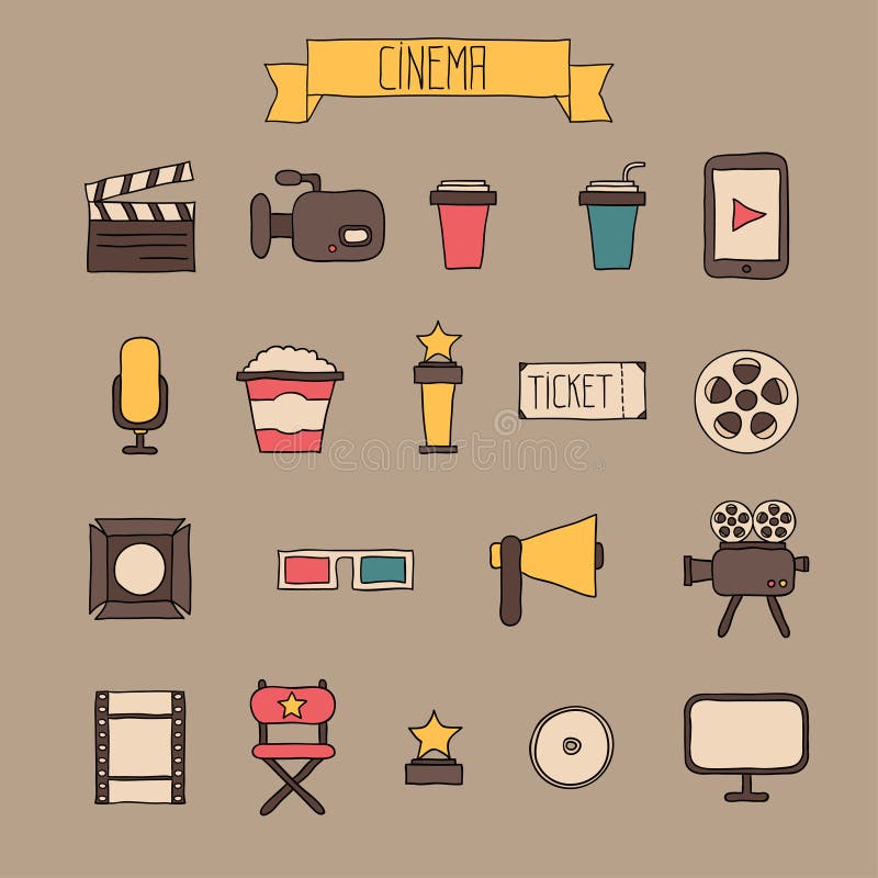 Set of 3d Movie Design Elements and Cinema Objects in Cartoon Style ...