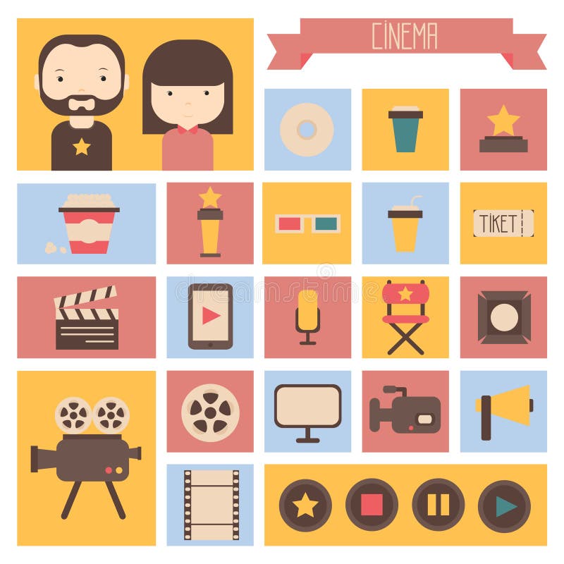 Set of Movie Design Elements and Cinema Icons in Stock Vector ...