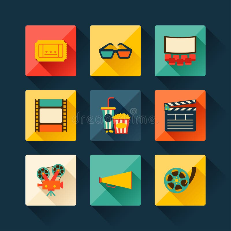 Set of 3d Movie Design Elements and Cinema Objects in Cartoon Style ...