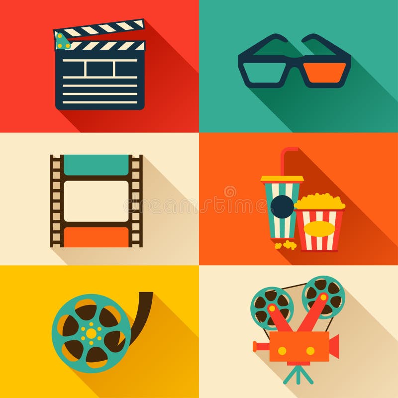 Set of 3d Movie Design Elements and Cinema Objects in Cartoon Style ...