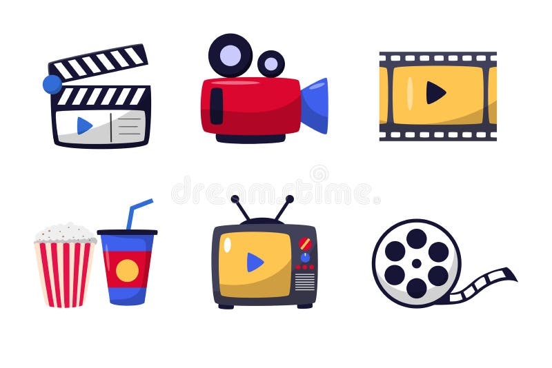Set of Movie Element Vector Illustrations in Cute and Colorful Design ...