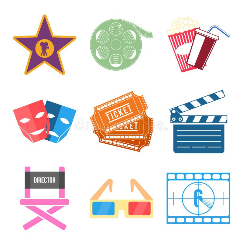 Set of Movie Icons Flat Design Vector Stock Vector - Illustration of ...