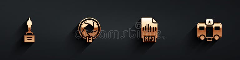 Set Movie Trophy, Camera Shutter, MP3 File Document and Actor Trailer ...