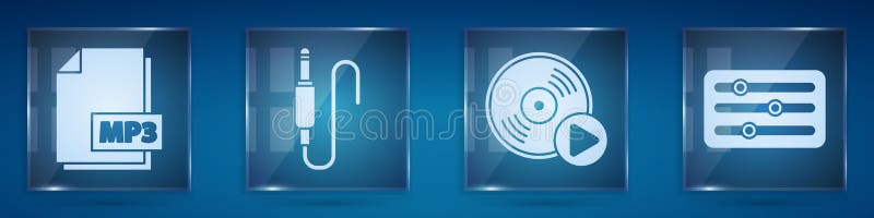 Set MP3 File Document, Audio Jack, Vinyl Disk and Sound Mixer ...