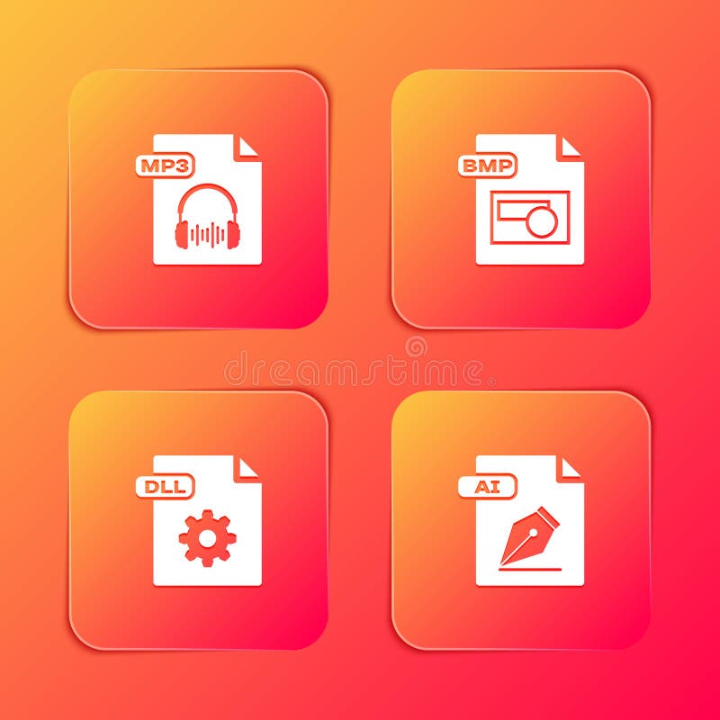 Set MP3 File Document, BMP, DLL and AI Icon. Vector Stock Vector ...