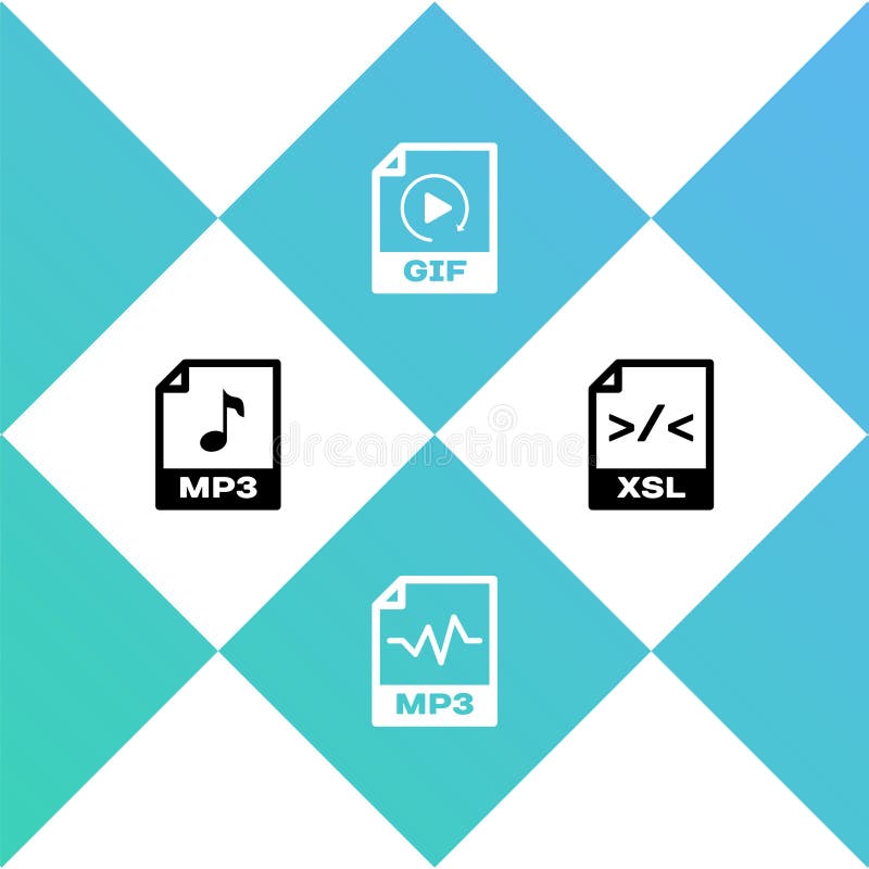 Set MP3 File Document, , GIF and XSL Icon. Vector Stock Vector ...