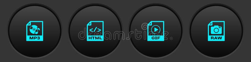 Set MP3 File Document, HTML, GIF and RAW Icon. Vector Stock Vector ... Set MP3 File Document, HTML, GIF and RAW Icon. Vector Stock Vector ...