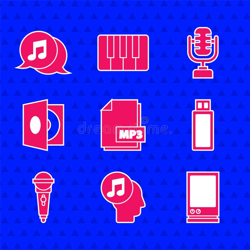 Set MP3 File Document, Musical Note in Human Head, Voice Assistant, USB ...