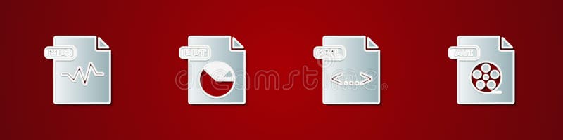 Set MP3 File Document, PPT, XML and AVI Icon. Vector Stock Illustration ... Set MP3 File Document, PPT, XML and AVI Icon. Vector Stock Illustration ...