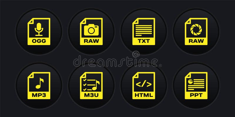 Set MP3 File Document, RAW, M3U, HTML, TXT and Icon. Vector Stock ... Set MP3 File Document, RAW, M3U, HTML, TXT and Icon. Vector Stock ...