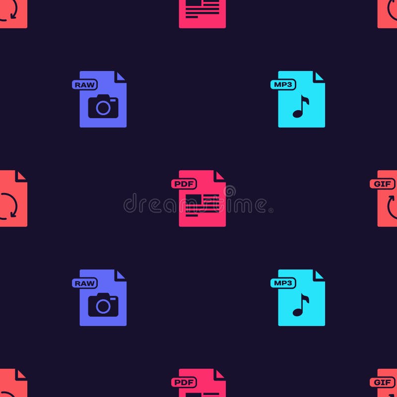 Set MP3 File Document, RAW, PDF and GIF on Seamless Pattern. Vector ... Set MP3 File Document, RAW, PDF and GIF on Seamless Pattern. Vector ...