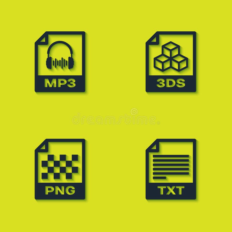 Set MP3 File Document, TXT, PNG and 3DS Icon. Vector Stock Illustration ... Set MP3 File Document, TXT, PNG and 3DS Icon. Vector Stock Illustration ...