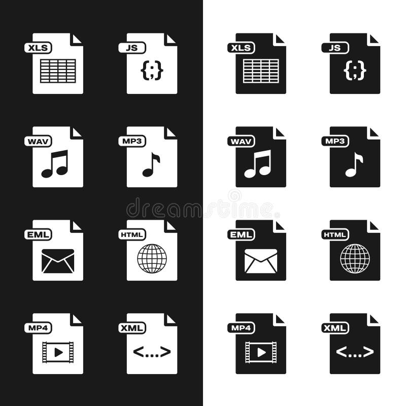 Set MP3 File Document, WAV, XLS, JS, EML, HTML, XML and MP4 Icon ... Set MP3 File Document, WAV, XLS, JS, EML, HTML, XML and MP4 Icon ...