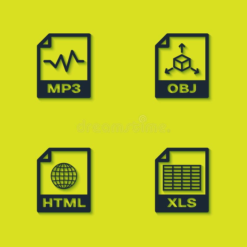 Set MP3 File Document, XLS, HTML and OBJ Icon. Vector Stock Vector ... Set MP3 File Document, XLS, HTML and OBJ Icon. Vector Stock Vector ...