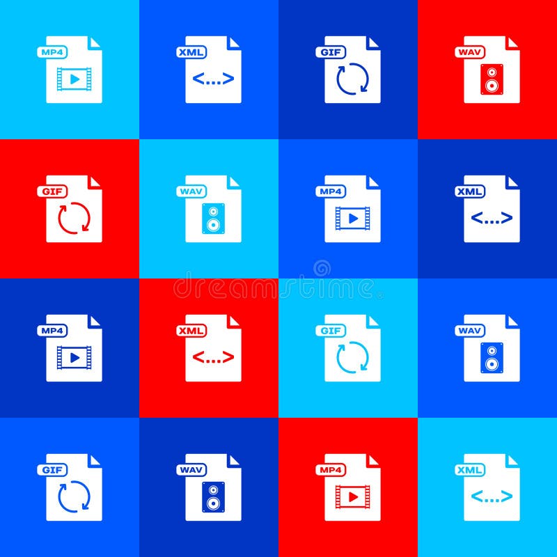 Set MP4 File Document, XML, GIF and WAV Icon. Vector Stock Illustration ... Set MP4 File Document, XML, GIF and WAV Icon. Vector Stock Illustration ...