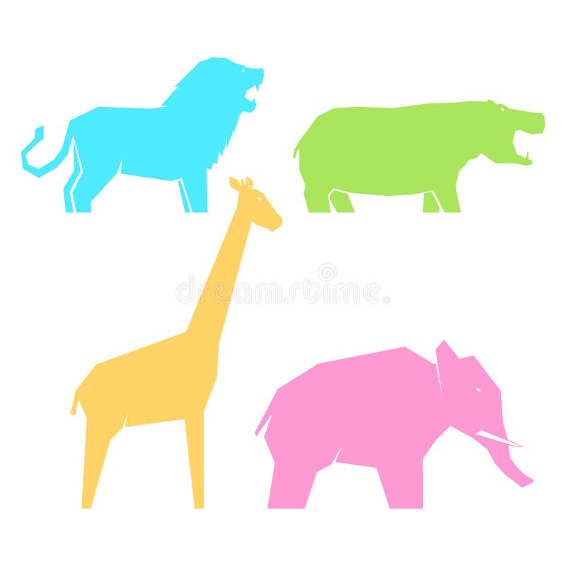 Set of Multi-colored African Animals Stock Vector - Illustration of ...