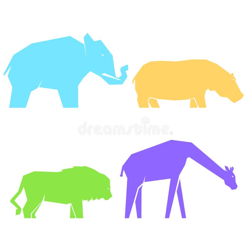 Set of Multi-colored African Animals Stock Vector - Illustration of ...