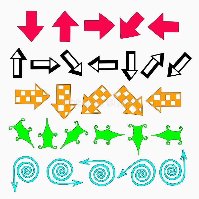 Set of Multi-colored Arrows of Different Shapes in Different Directions ...