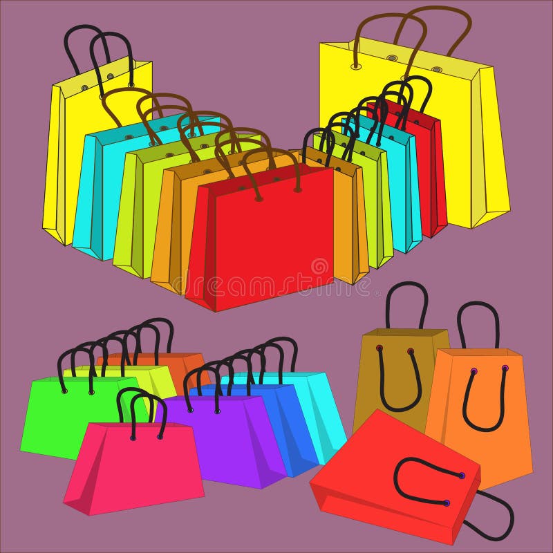 Set of multi-colored bags stock vector. Illustration of cardboard ...