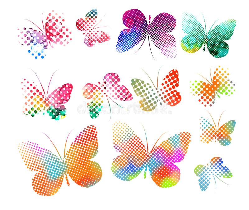 Set of Multi-colored Butterflies from Dots. Vector Illustration Stock ...