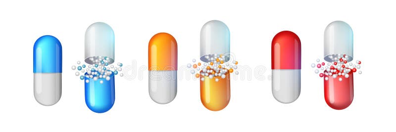 A Set of Multi-colored Capsules on a Background. Open and Closed ...