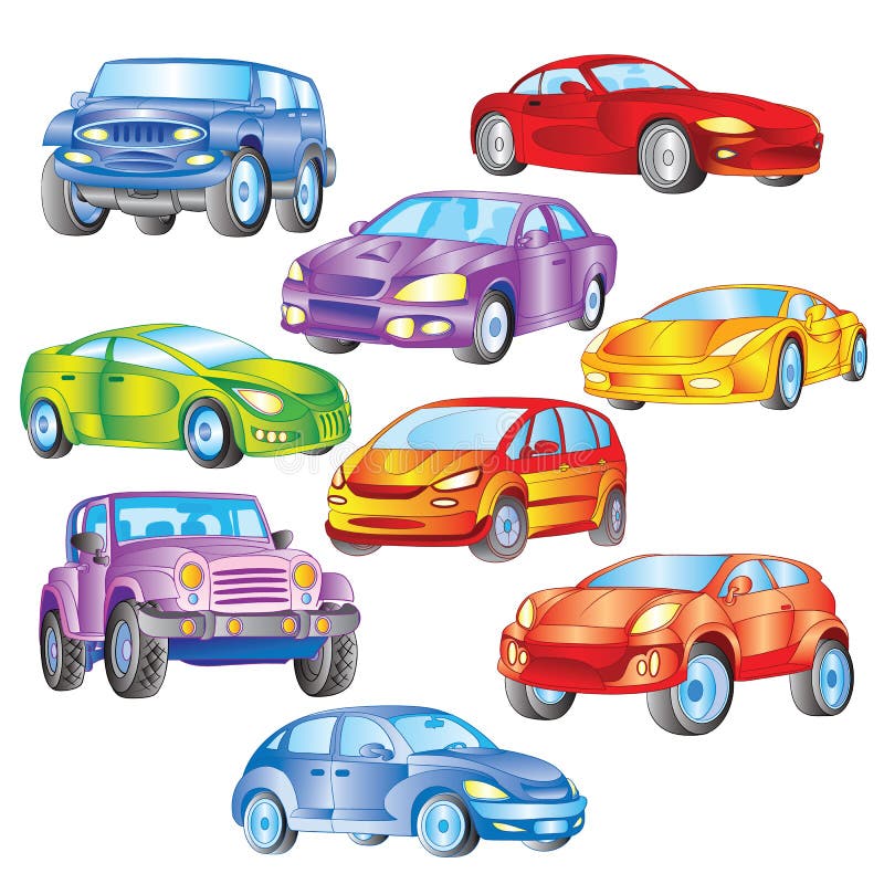 Set of Multi-colored Cars of Different Configuration, Isolated Object ...