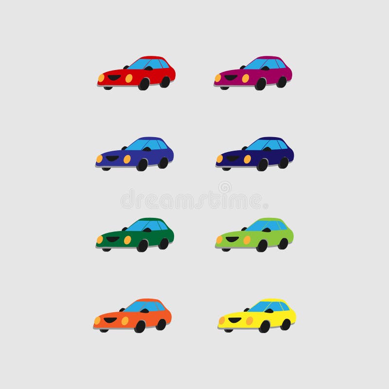 Set of Multi-colored Cartoon Cars. Vector Stock Illustration ...