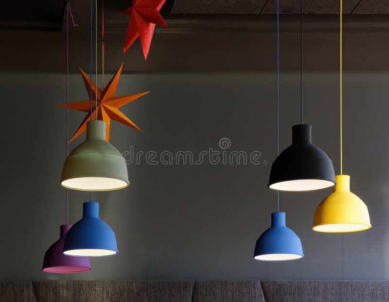 Set of Multi-colored Ceiling Lamps Stock Photo - Image of modern ...