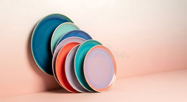 A Set of Multi-colored Ceramic Plates is Arranged in a Neat Stack ...